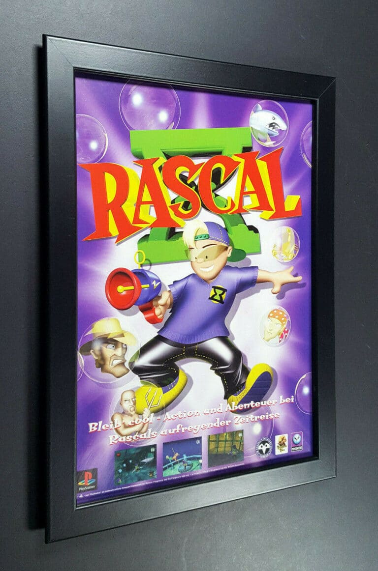Original RASCAL Psygnosis 1998 PSX PlayStation Old Retro Poster Ad Framed